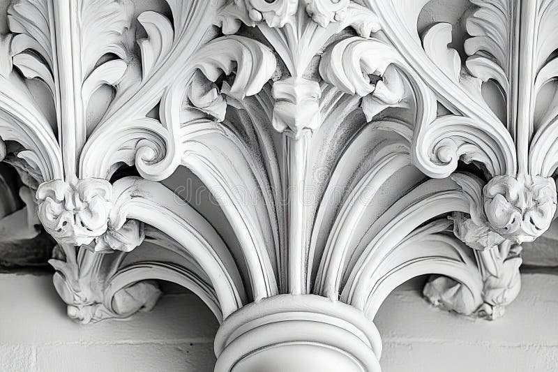 White Gypsum Bas-relief Ceiling Details Highlighted on a Gray ...