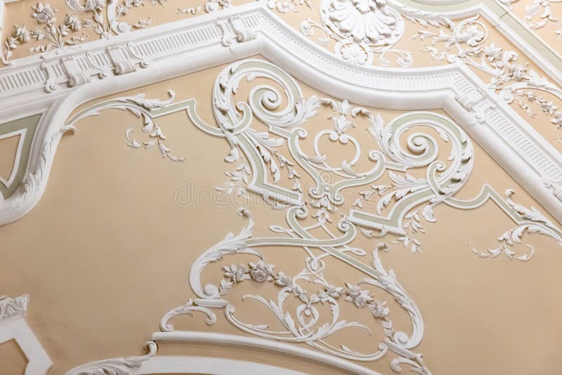 White Gypsum Bas-relief Design Details with Floral Pattern Stock Photo ...