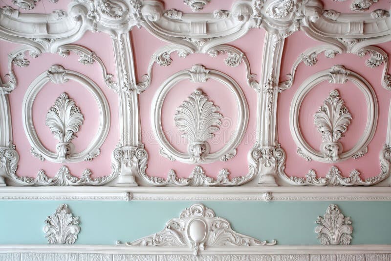 White Gypsum Bas-relief Details Adorn the Ceiling, Featuring a Rococo ...
