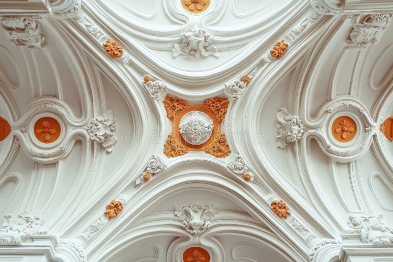 Ceiling Design with White Gypsum Bas-reliefs in Rococo Style Stock ...