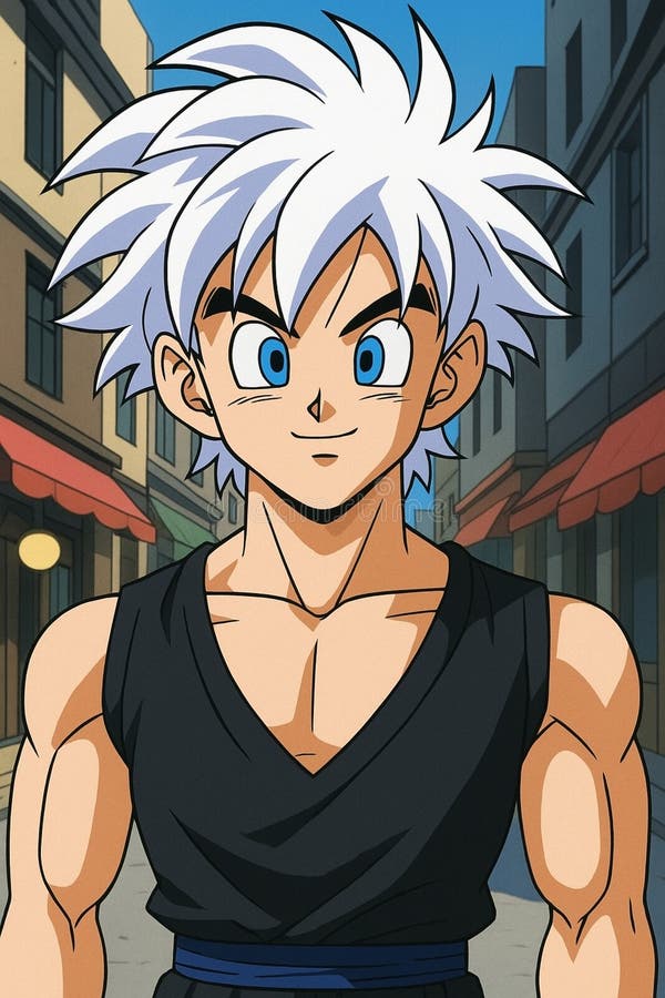 Anime Man with White Hair Smiling on a Street Stock Illustration ...