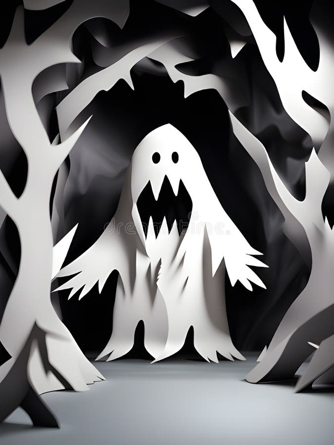 White Halloween Ghost with Scary Tree - 3d Illustration, Ai Generated ...