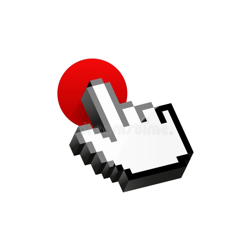 White Hand Cursor for Computer Click on Red Button. Stock Illustration ...