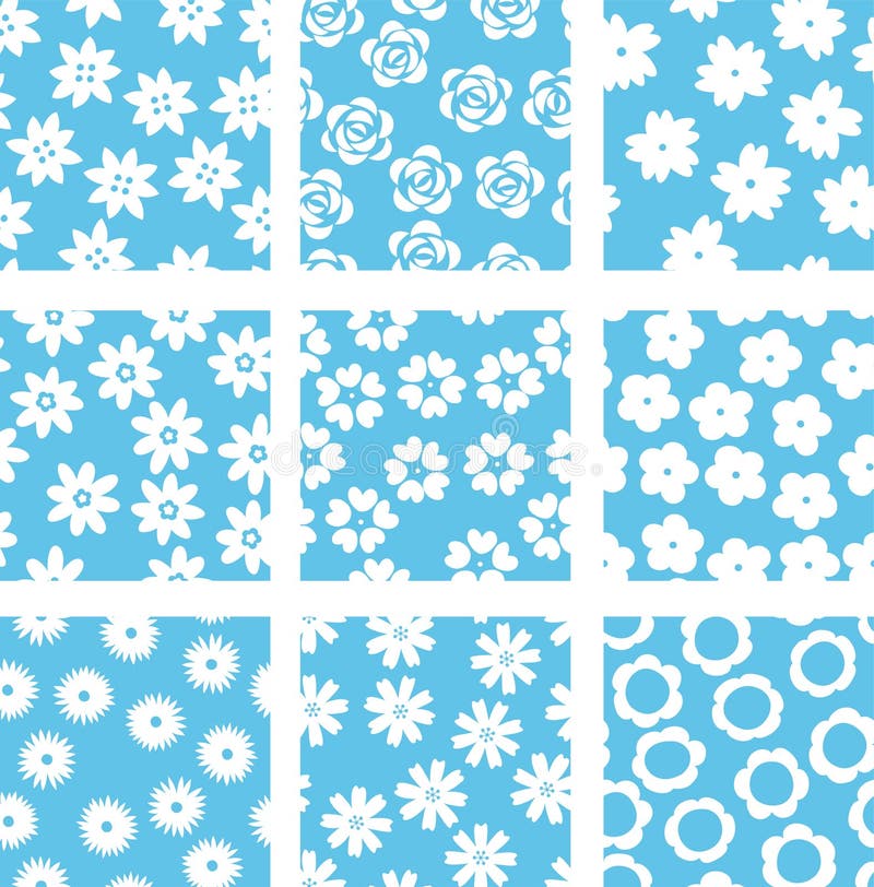 White Hand-painted Flower Pattern Variation Set Stock Illustration ...