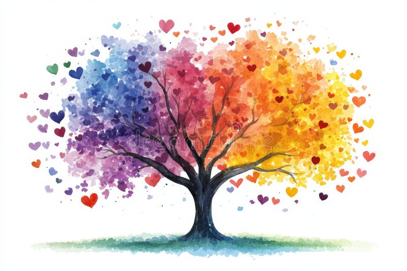 White Hand Painted Watercolor Tree Rainbow Colors Stock Photos - Free & Royalty-Free Stock ...