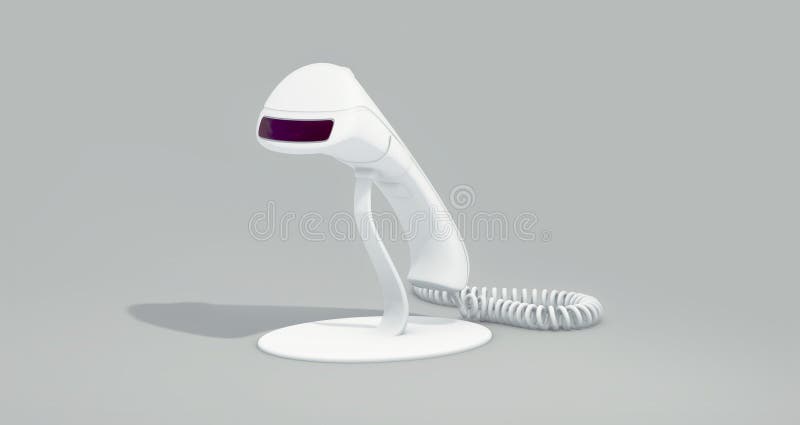 White Hand Scanner for a Products Bar Code on a Gray Studio Background ...