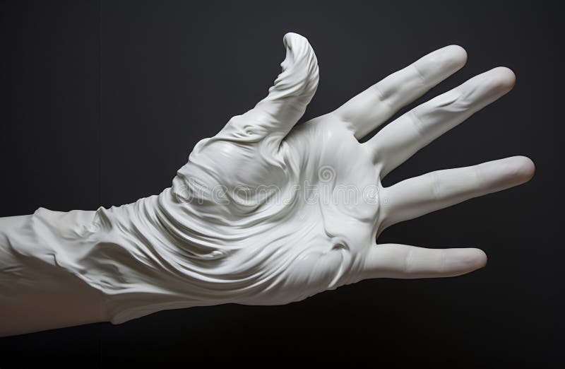 White Hand Sculpture in an Open Palm Against a Solid Black Background ...