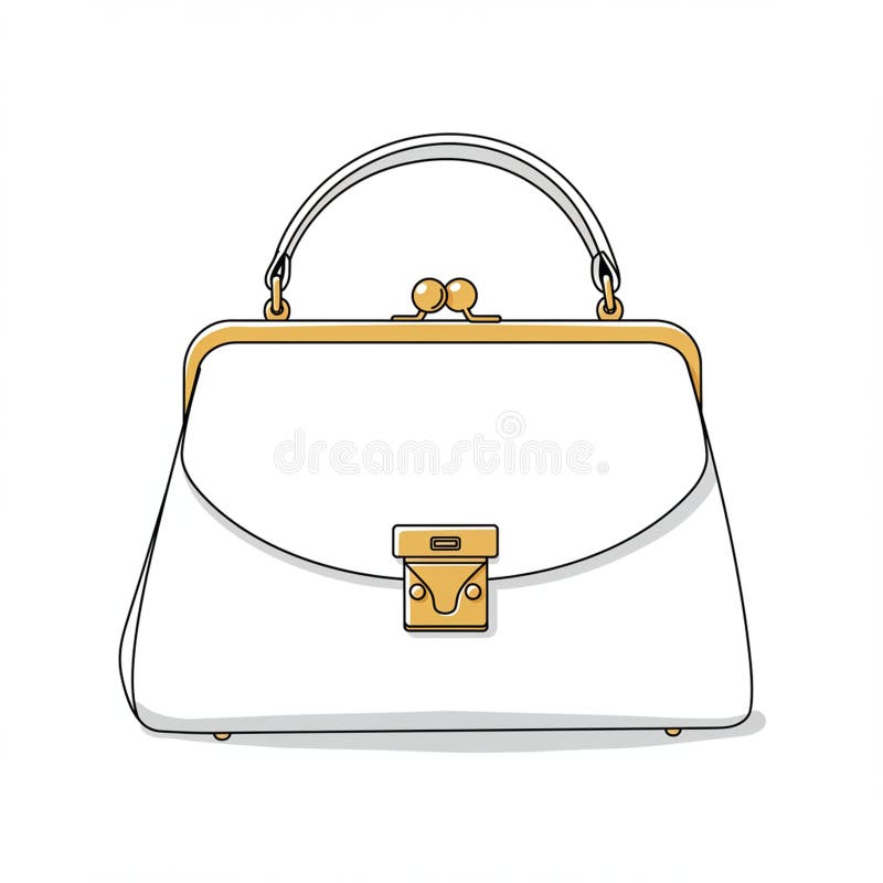 A White Handbag with Gold Accents, Featuring a Structured, Trapezoidal ...