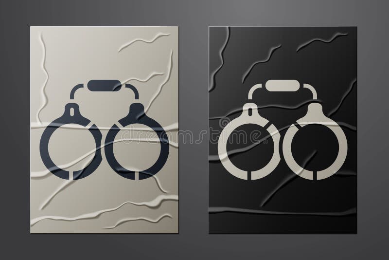 White Handcuffs Icon Isolated on Crumpled Paper Background. Paper Art ...