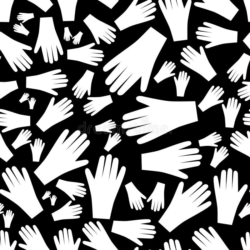 White Hands Seamless Pattern Stock Vector - Illustration of hand, black ...