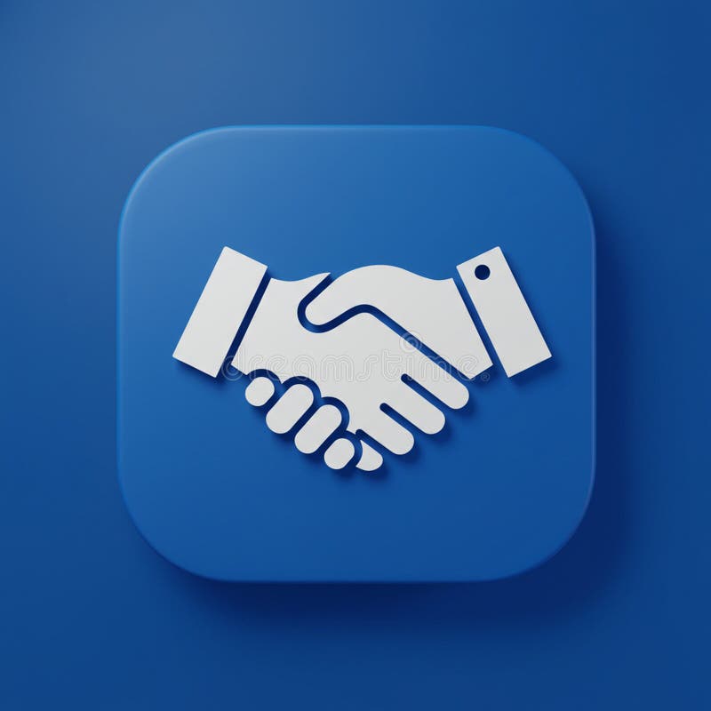 White Handshake Icon on a Blue Square Background. the Icon Represents ...