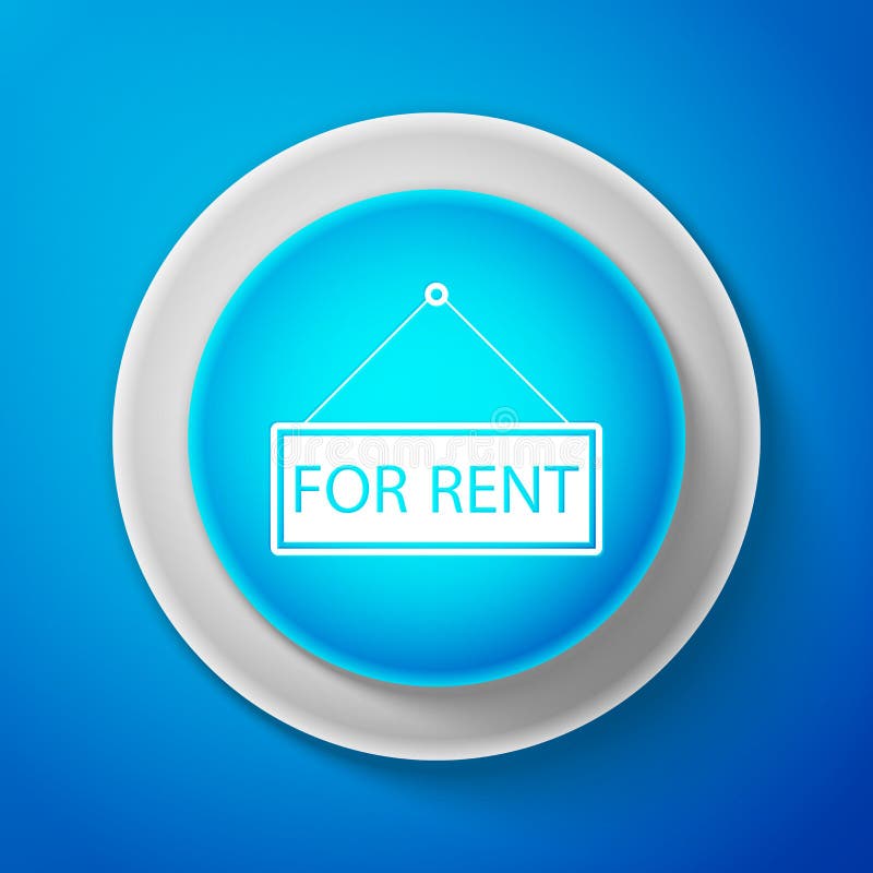 White Hanging Sign with Text for Rent Icon Isolated on Blue Background ...