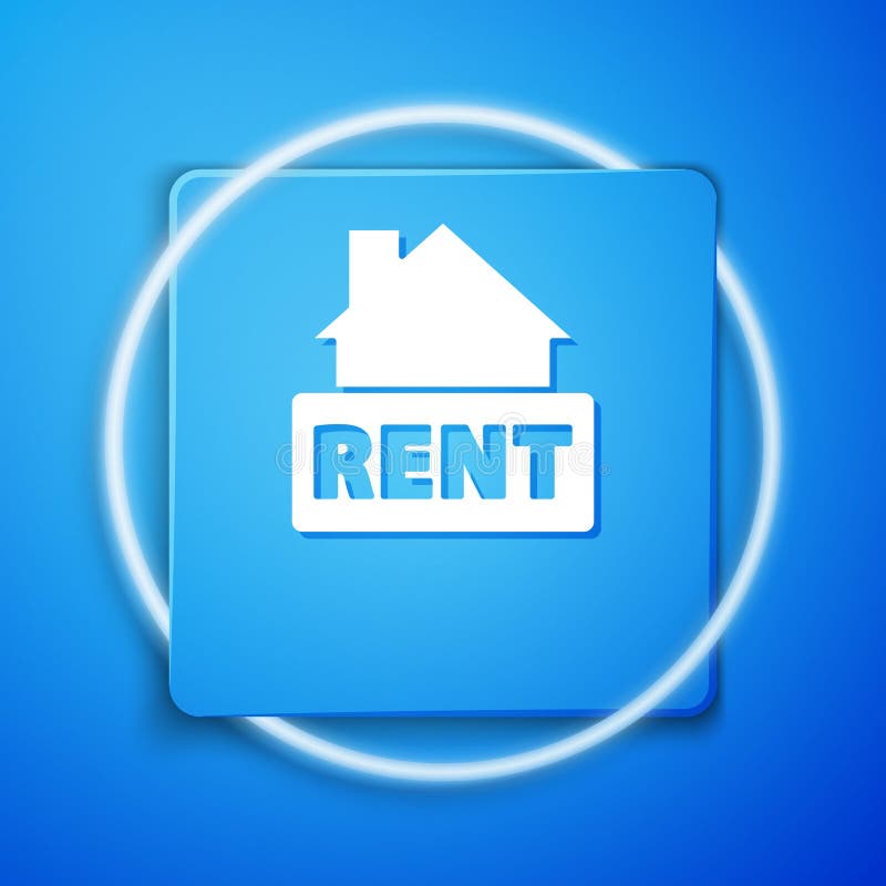 White Hanging Sign with Text Rent Icon Isolated on Blue Background ...