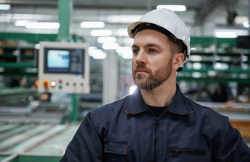 In White Hard Hat. Factory Worker is Indoors Stock Illustration ...
