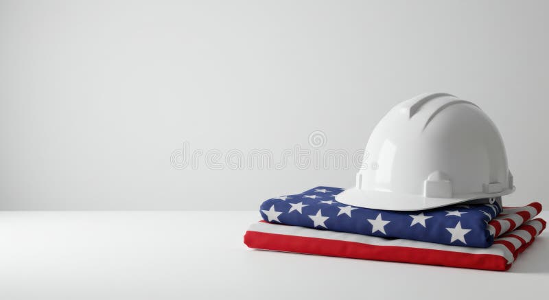 White Hard Hat Resting on Folded American Flag: Symbol of Construction ...