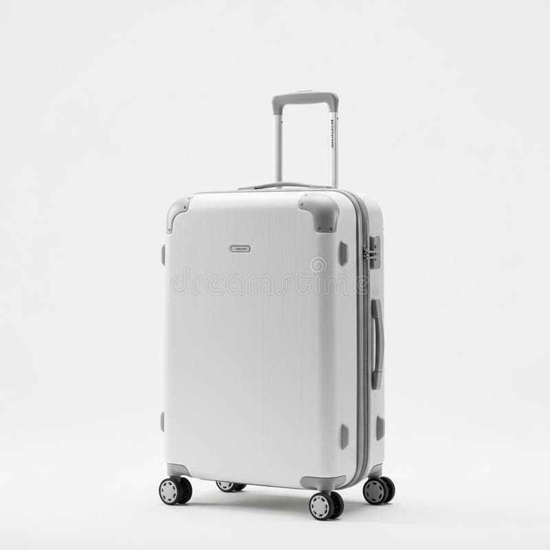 White Hard-shell Suitcase with a Vertical Ribbed Texture, Featuring ...