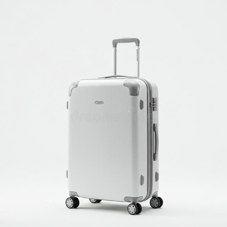 White Hard-shell Suitcase with a Vertical Ribbed Texture, Featuring ...