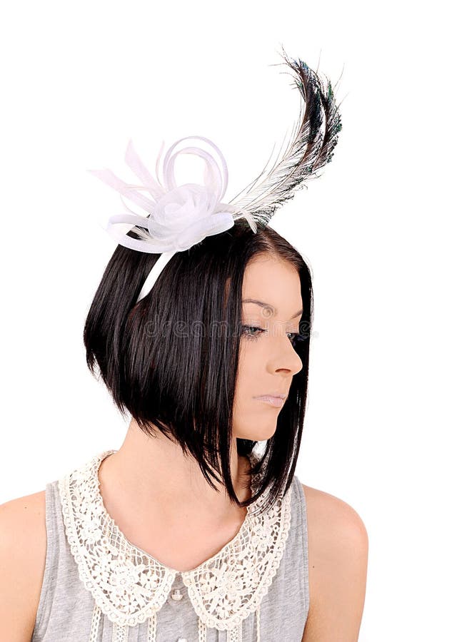 White hat with feathers stock image. Image of portrait - 31402131