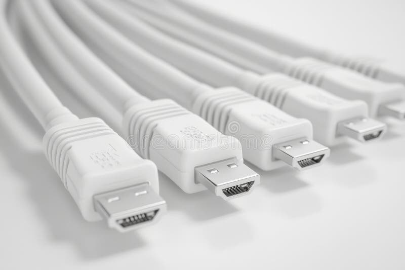 White HDMI and USB Cables Aligned on a Neutral Background Representing ...