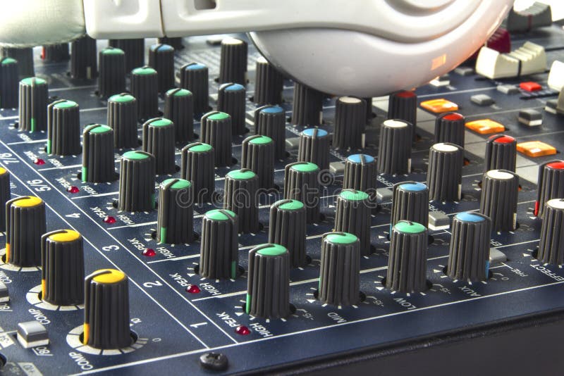 White headset on mixer. stock image. Image of director - 98331647