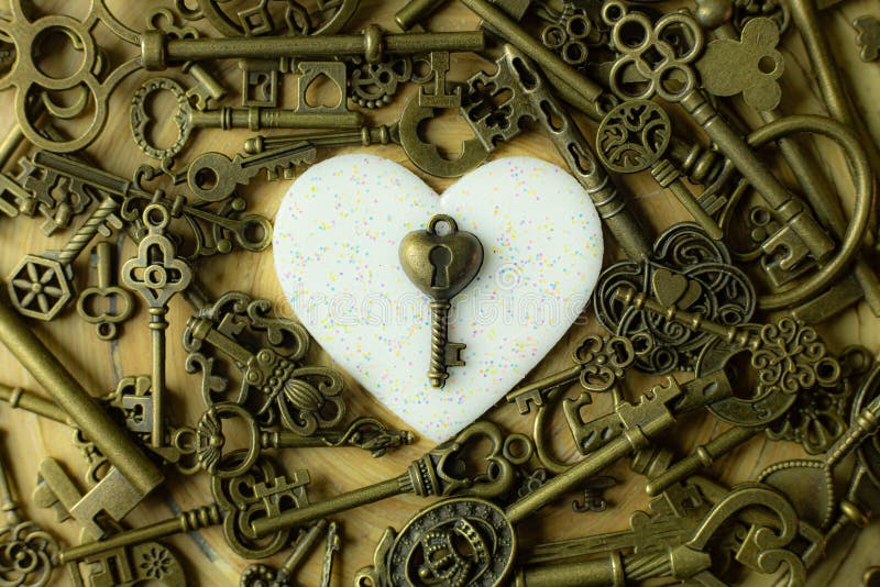 White Heart and Gold Key for Valentines Day Content Stock Photo - Image ...