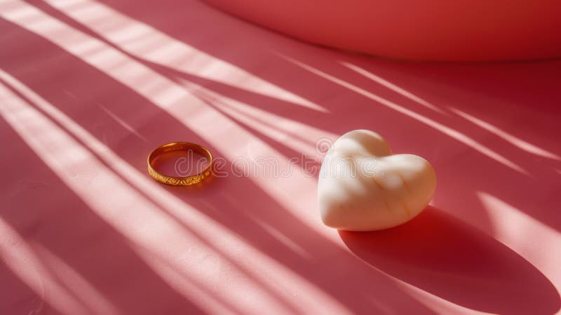 White Heart and Gold Ring with Light Shadows Stock Image - Image of ...