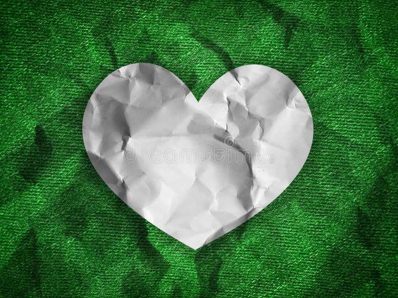 White Heart on Green Crumpled Paper Texture Stock Image - Image of ...