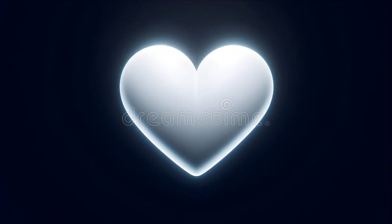 White Heart Icon Glowing Softly on a Solid Matte Black Background ...