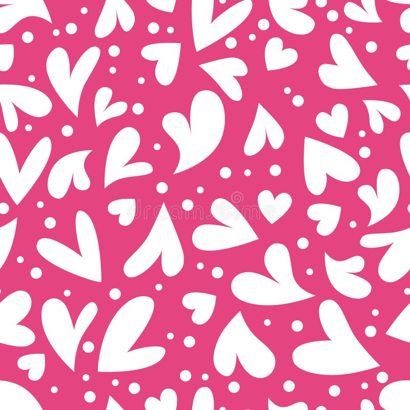 White Heart Irregular Shape Semaless Patterns with Dots. Magenta ...