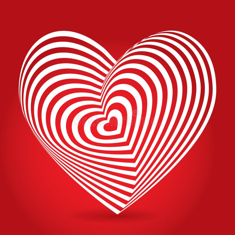 White Heart on Red Background. Optical Illusion of 3D Three-dimensional ...