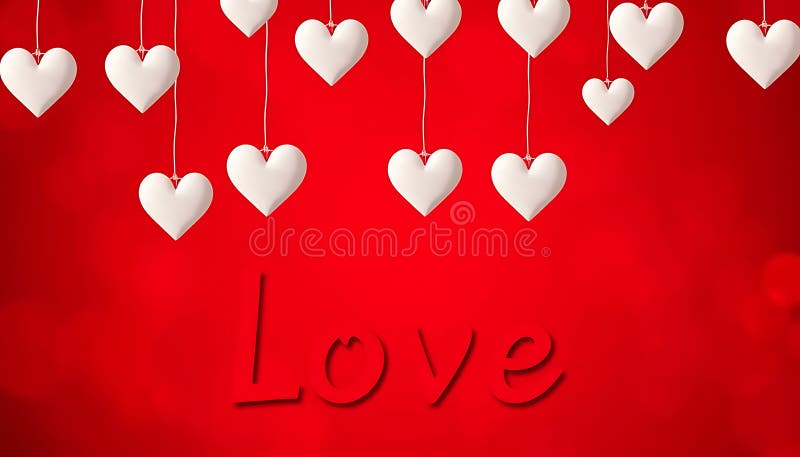 White Hearts Hanging on Strings Against a Red Background Stock ...