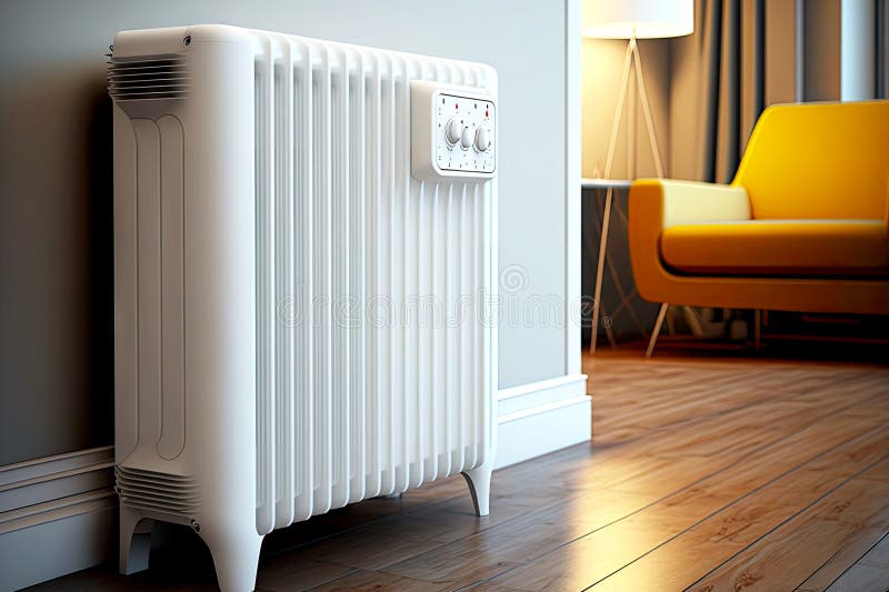 White Heating Radiator on Legs with Temperature Controller Stock Photo ...