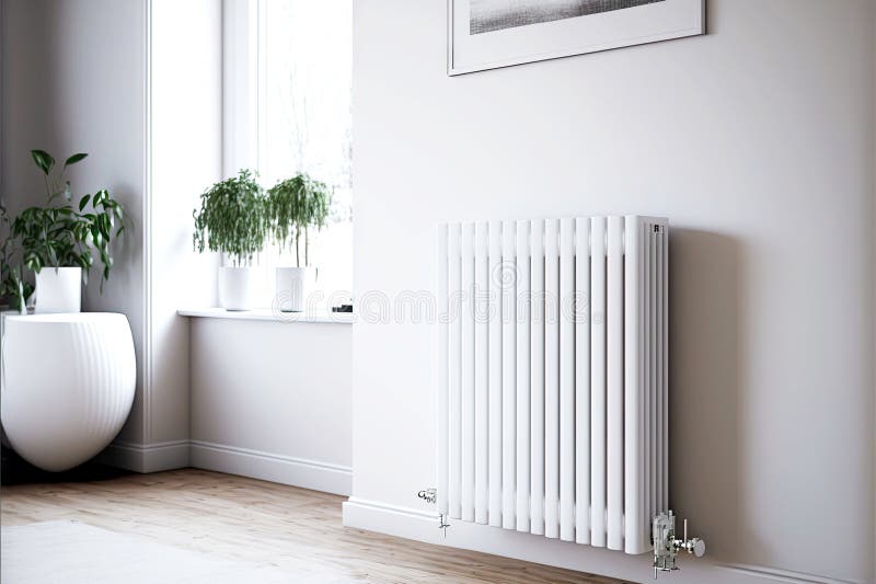 White Heating Radiator with Temperature Controller in Home Stock ...