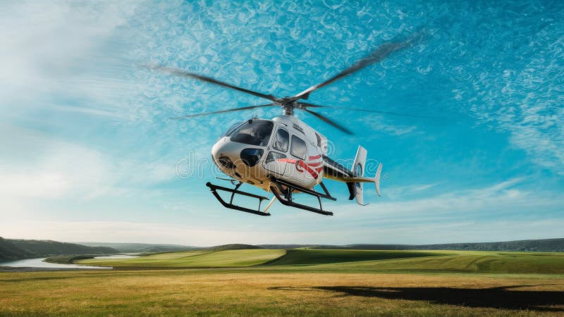 White Helicopter Hovering in a Blue Sky Stock Illustration ...