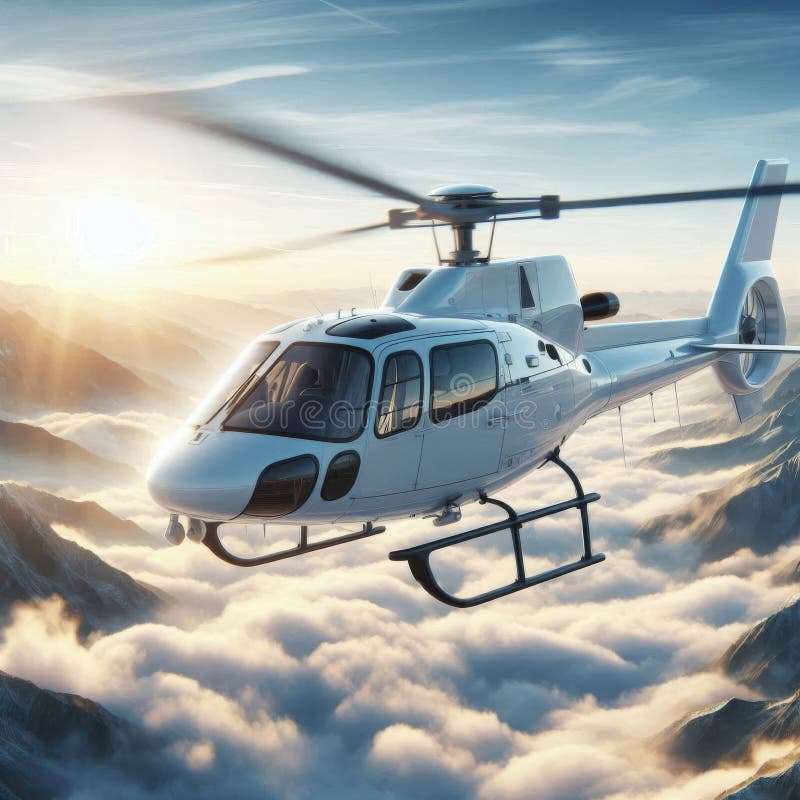 White Helicopter Hovering in a Blue Sky Stock Illustration - Illustration of helicopter ...