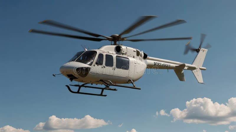 White Helicopter Hovering in a Blue Sky Stock Illustration - Illustration of high, spin: 329999453