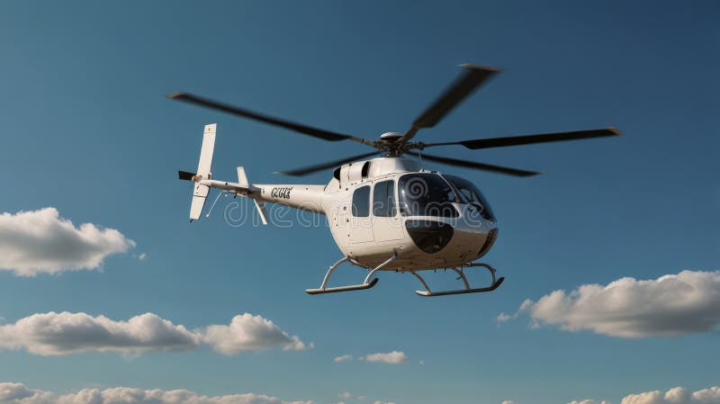 White Helicopter Hovering in a Blue Sky Stock Illustration - Illustration of flying, tourism ...