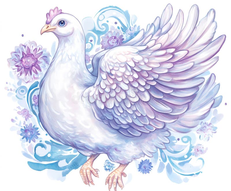 White Hen Flapping Wings on Floral Background Stock Image - Image of ...