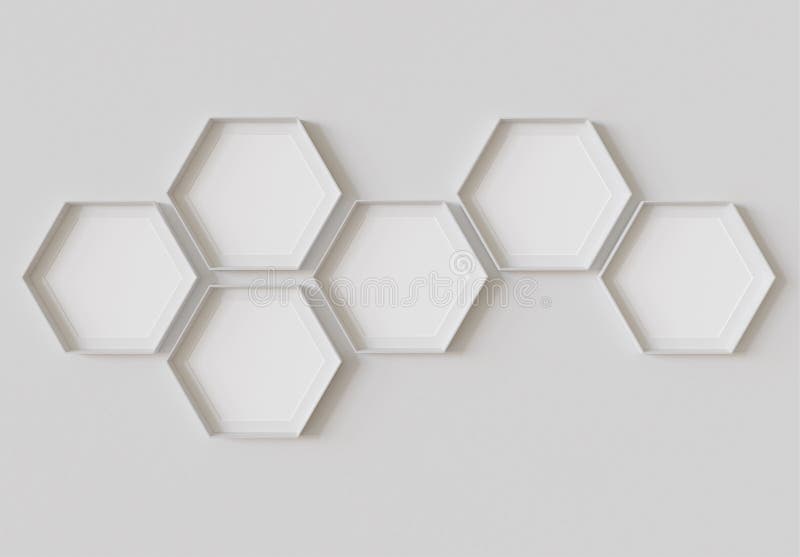 White Hexagon Blank Photo Frames Mockup Hanging on Interior Wall ...