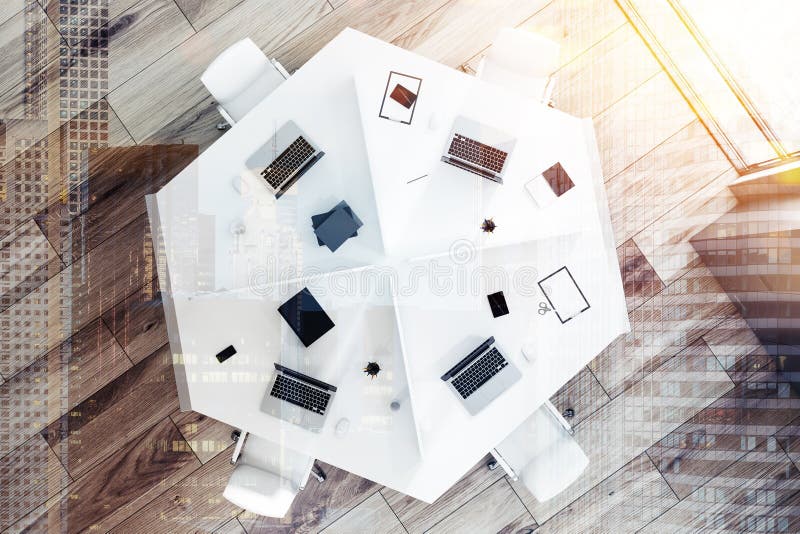 White Hexagon Office Table Top View Double Stock Illustration ...