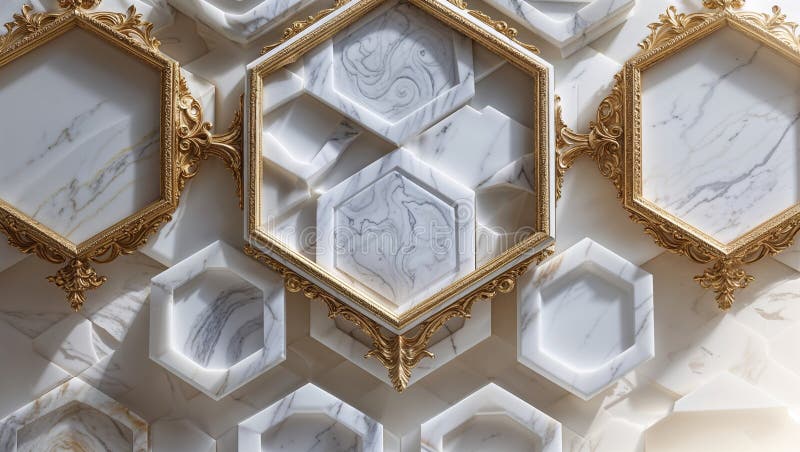 White Hexagonal 3D Wall Design with Crystals – Futuristic Minimal ...