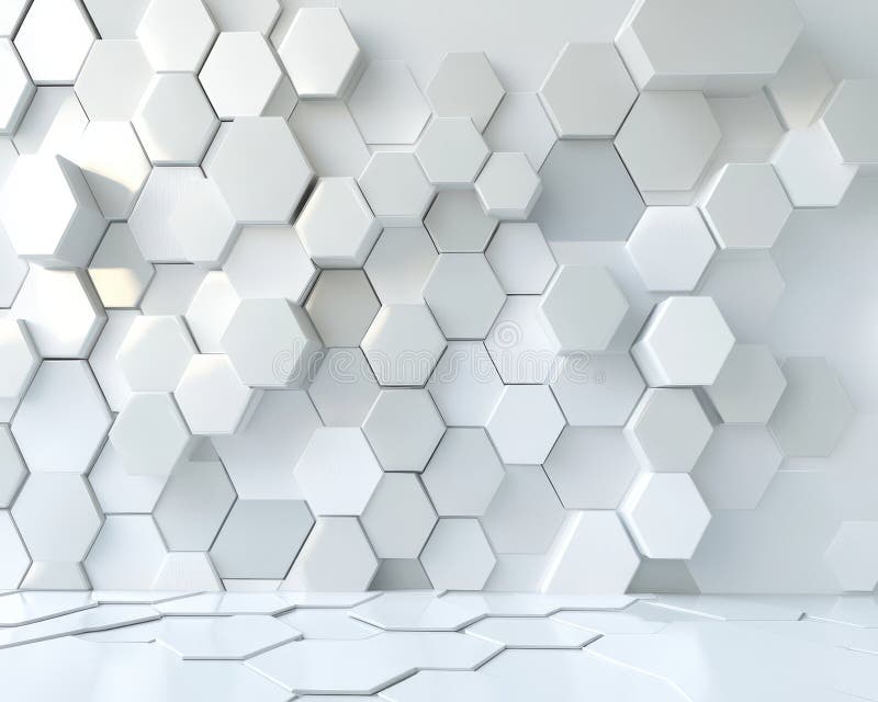 White Hexagonal Wall and Floor with Geometric Pattern Stock ...