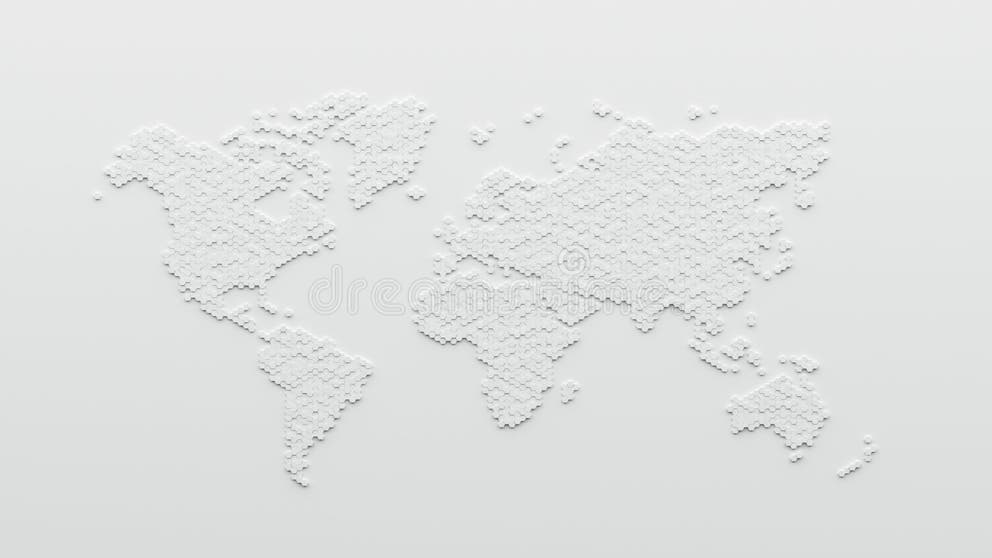 White Hexagons in a Form of World Map on a Wall. Stock Illustration ...