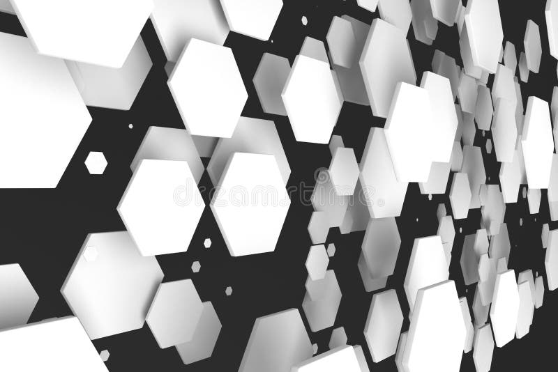 White Hexagons of Random Size on Black Background Stock Illustration ...