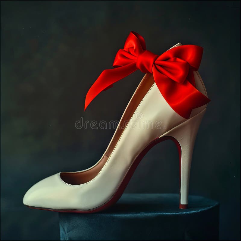 A White High Heel Shoe with Red Bow Stock Image - Image of shoes ...