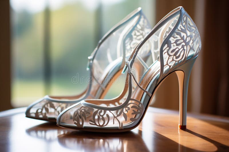 White High Heel Shoes on Table Stock Photo - Image of women, design ...