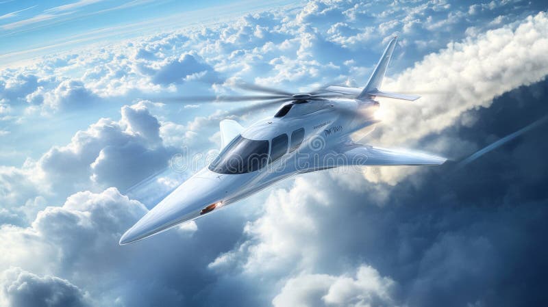 White High-Speed Aircraft Flying Above Clouds Stock Illustration ...