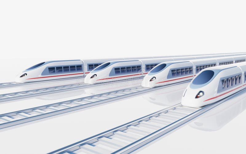 White High Speed Railway Bullet Train, 3d Rendering Stock Illustration ...