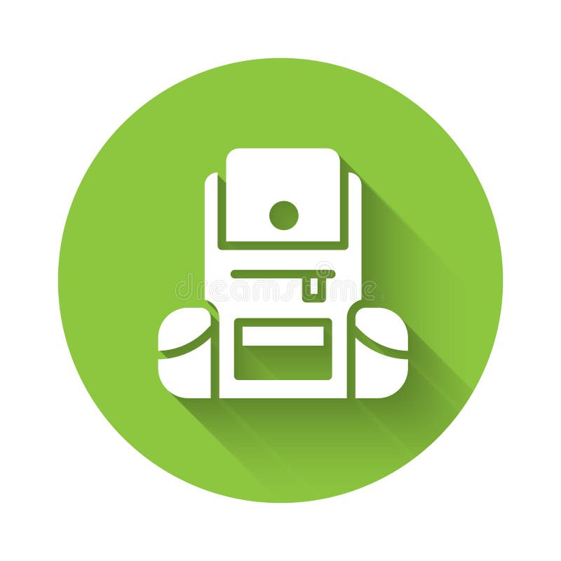 White Hiking Backpack Icon Isolated with Long Shadow. Camping and ...