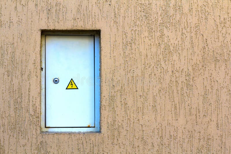 White Hinged Power Supply Box on the Wall. Electrical Panel with Stock ...